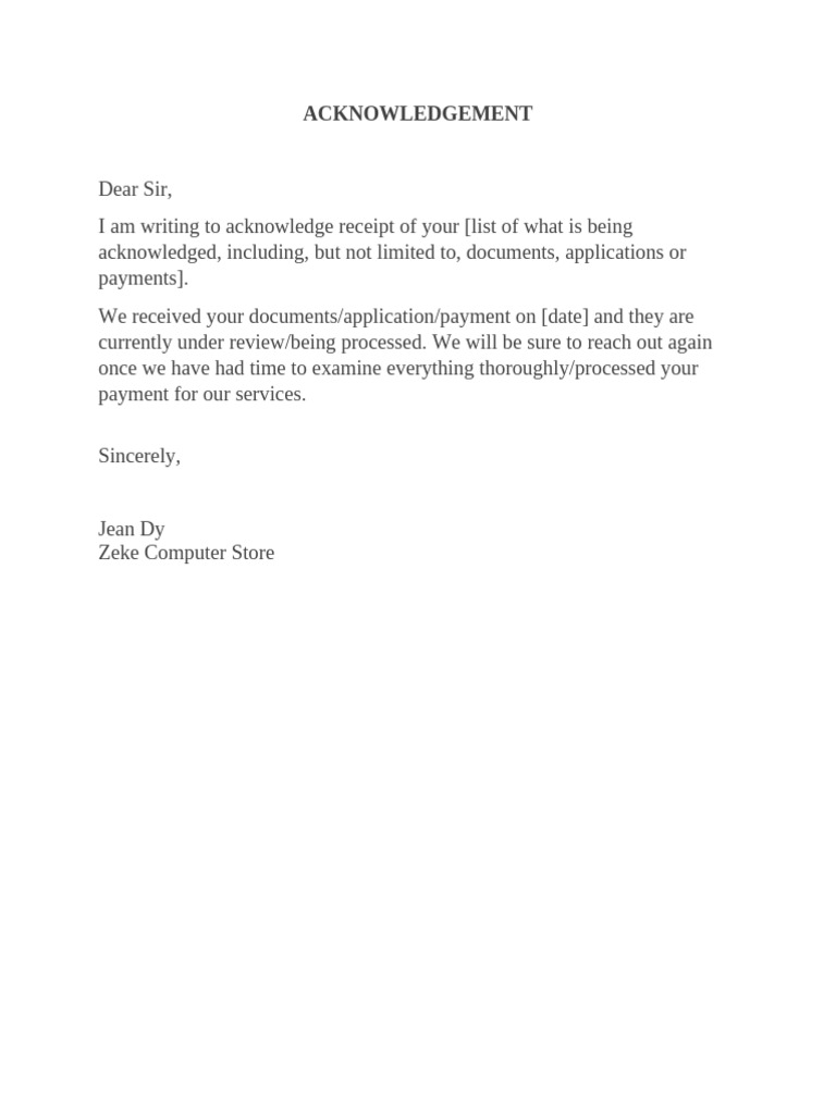 Acknowledgement of Receipt Letter | PDF