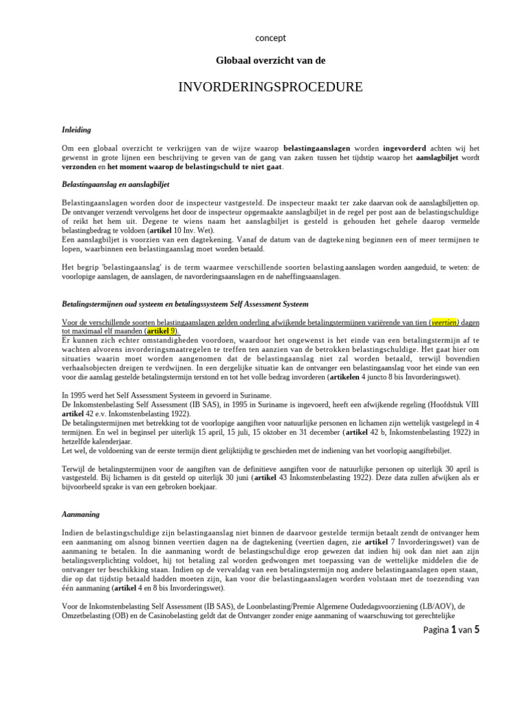 Globaal Overzicht Invorderingsprocedure | PDF