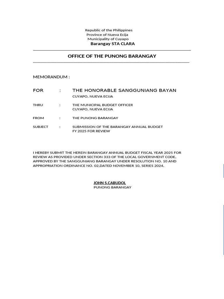 1.submission Brgy - Budget | PDF