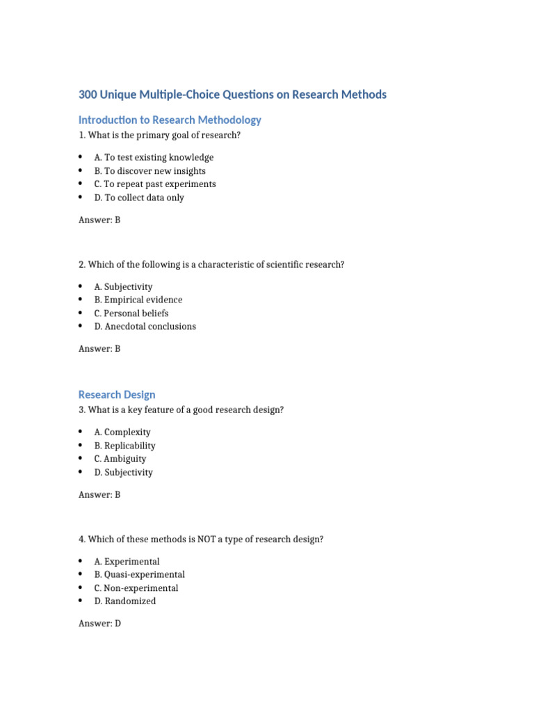 300 MCQs on Research Methods | PDF