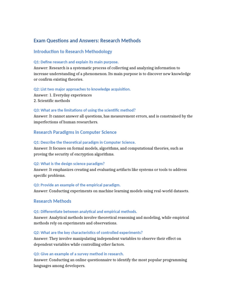 Exam Questions Research Methods | PDF