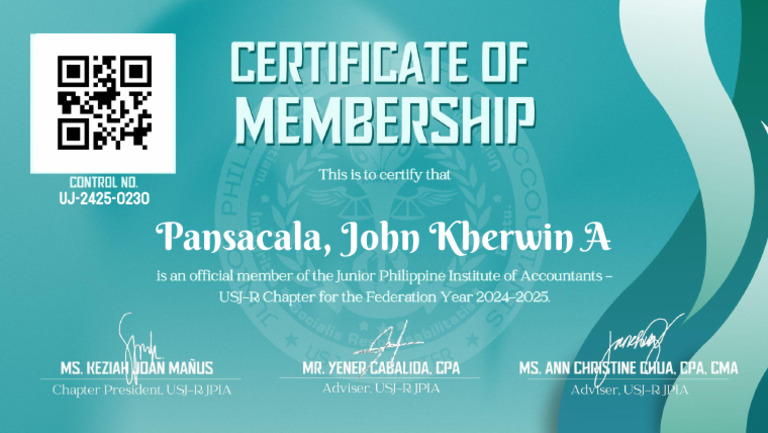 [Usj-r Jpia 2024-2025] Membership Certificate | PDF