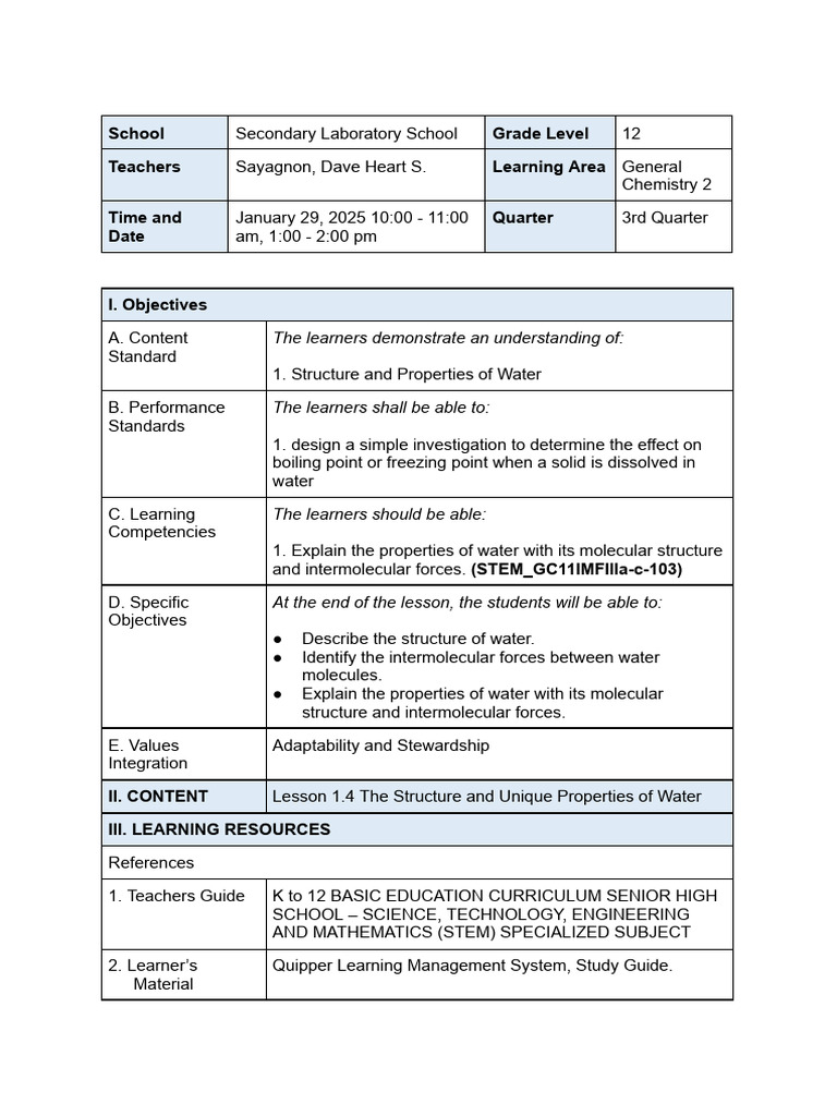 Water's Structure & Properties Lesson | PDF | Solvation | Chemical Polarity