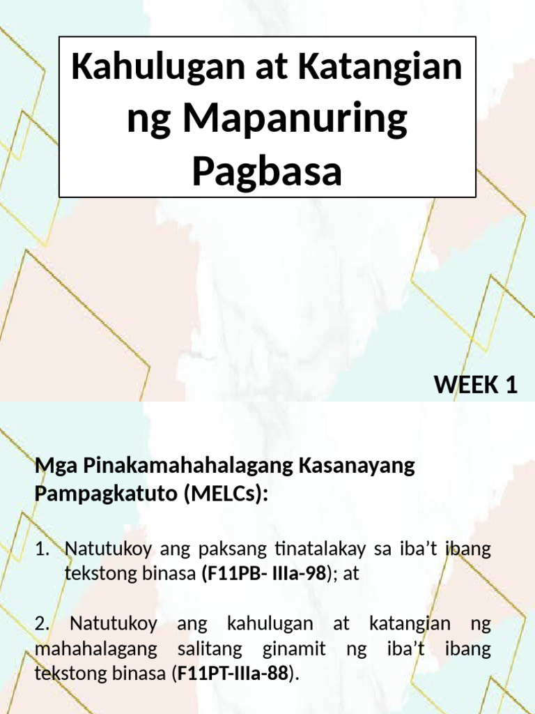 Aralin 1 Pagbasa | PDF