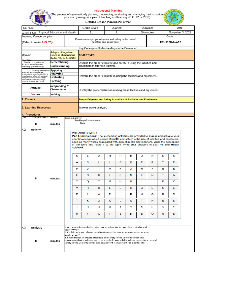 PE11 DLP Second quarter (1) | PDF | Learning | Knowledge