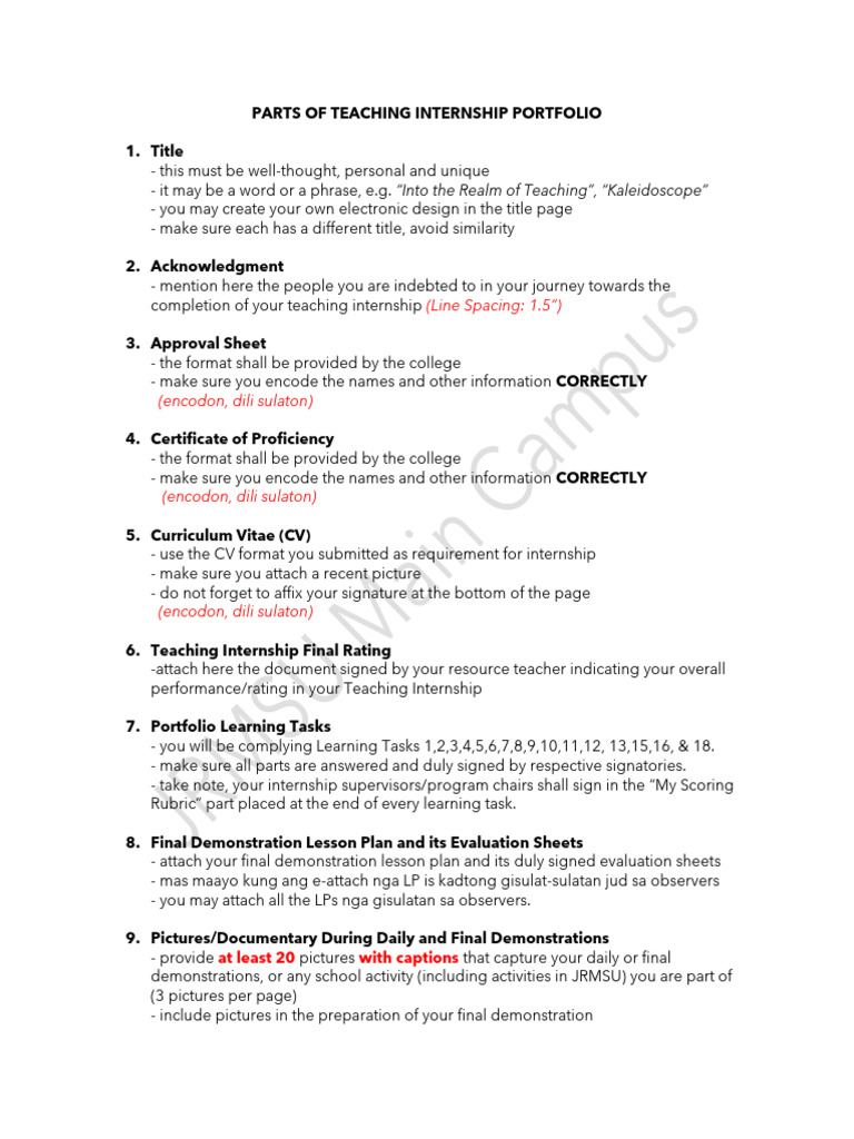 Parts of Internship Portfolio | PDF | Learning | Human Communication