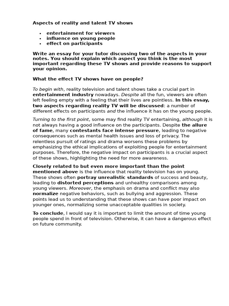 Impact of Reality TV on Youth and Participants | PDF | Crimes | Crime ...
