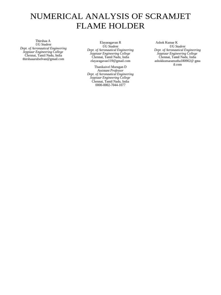 Numerical Analysis of Scramjet Flame Holder | PDF | Fluid Dynamics | Mach Number