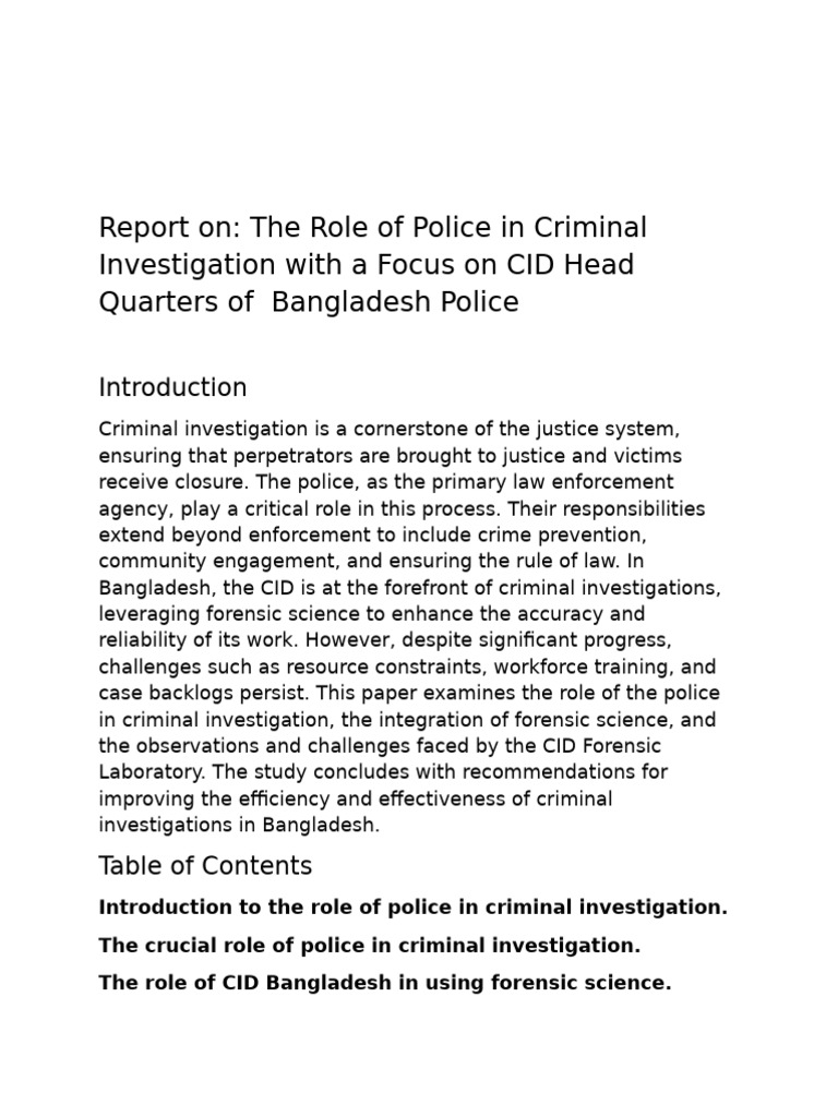 The Role of Police in Criminal Investigation With A Focus On CID Head ...