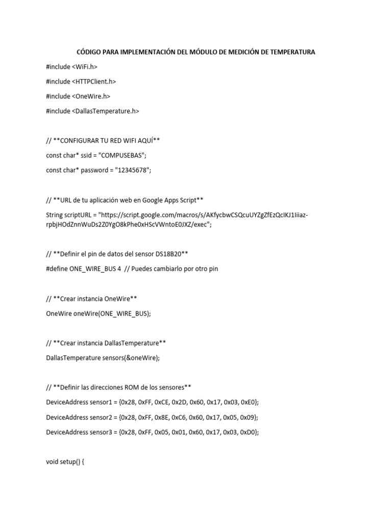 CÓDIGO PARA IMPLEMENTACIÓN DEL MÓDULO DE MEDICIÓN DE TEMPERATURA | PDF ...