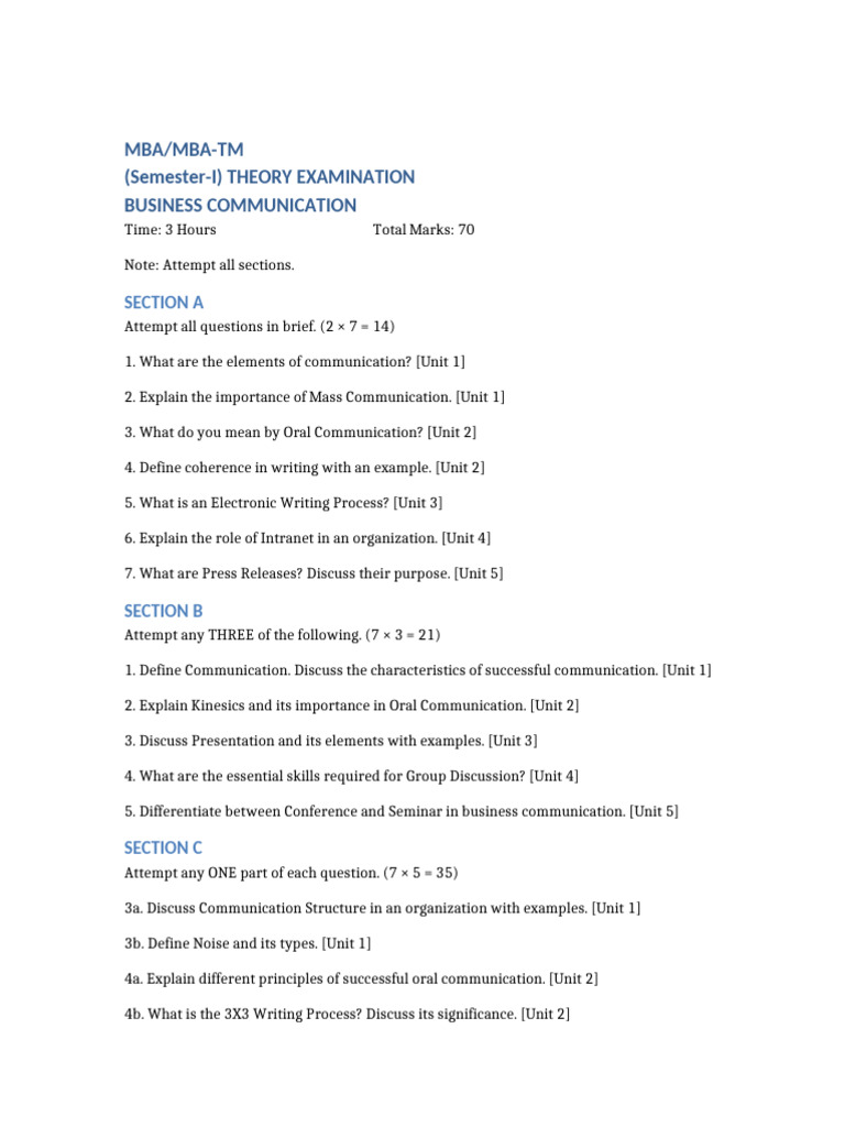 Business Communication Question Paper Revised | PDF
