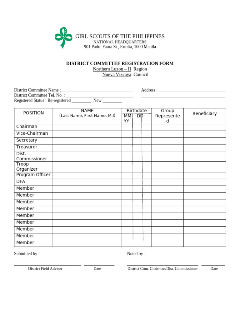 Girl Scouts District & Barangay Registration Form | PDF | Scouting And ...