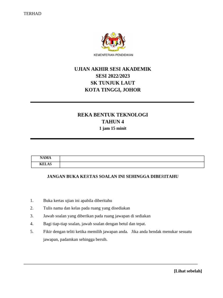 Kulit Soalan Rasmi Uasa | PDF