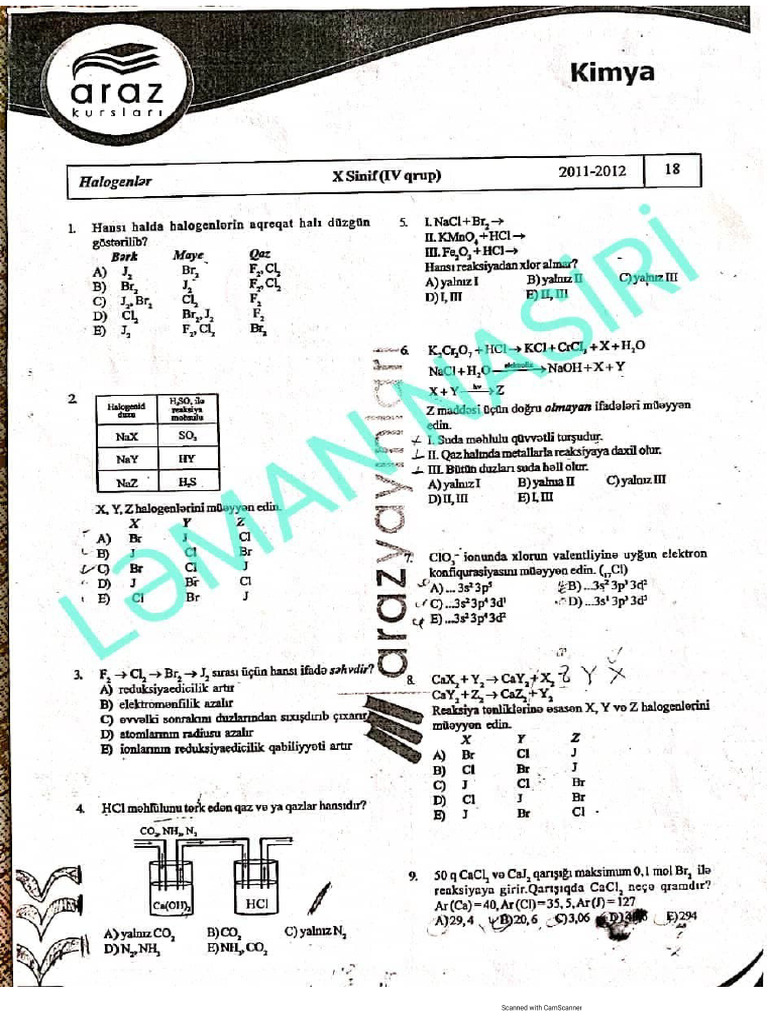 Kimya Araz (10) Halogenlər | PDF