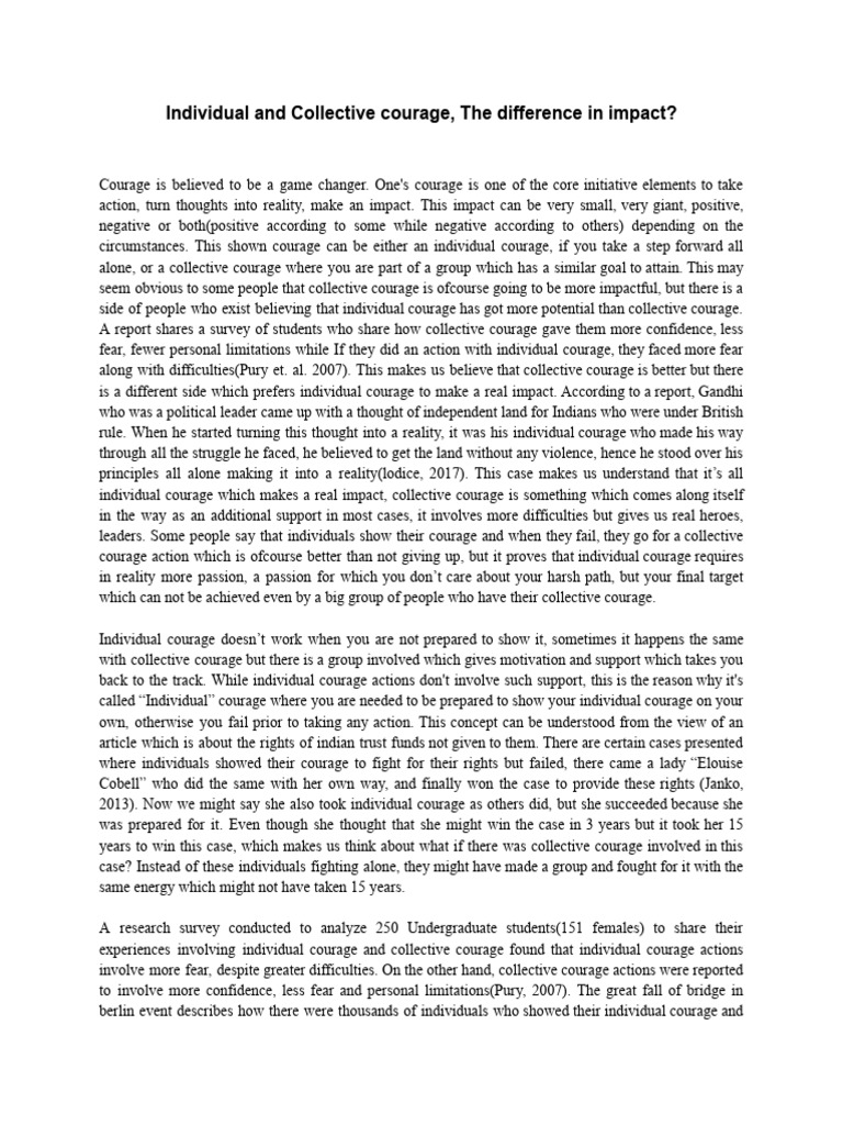 Individual and Collective Courage, The Difference in Impact | PDF ...
