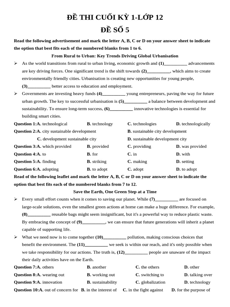CK1 LỚP 12 ĐỀ 5 | PDF | Virtual Reality | Psychological Resilience