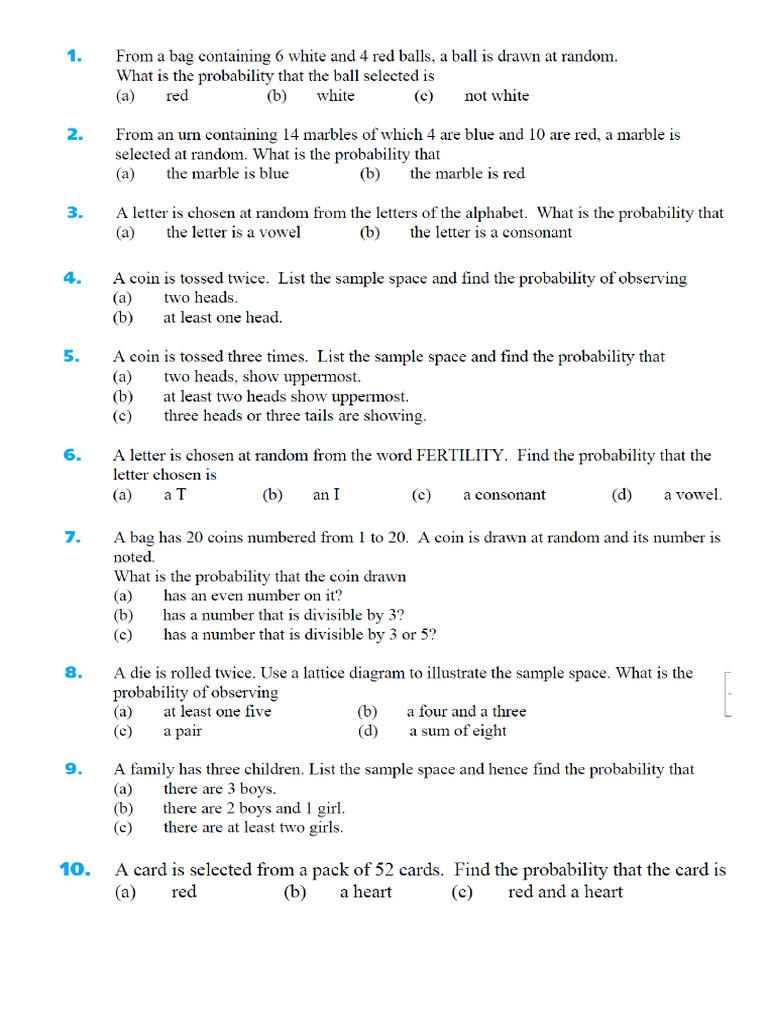 PROBABILITY exercise(Grade 8) equations | PDF