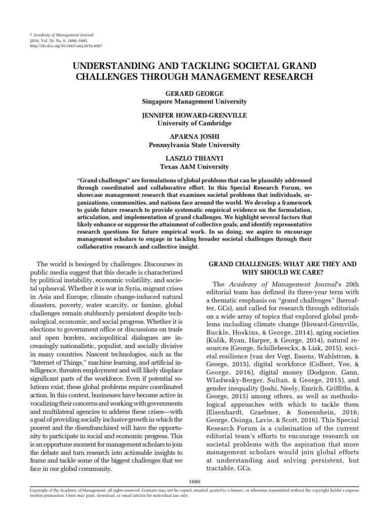 Understanding and Tackling Societal Grand Challenges Through | PDF ...