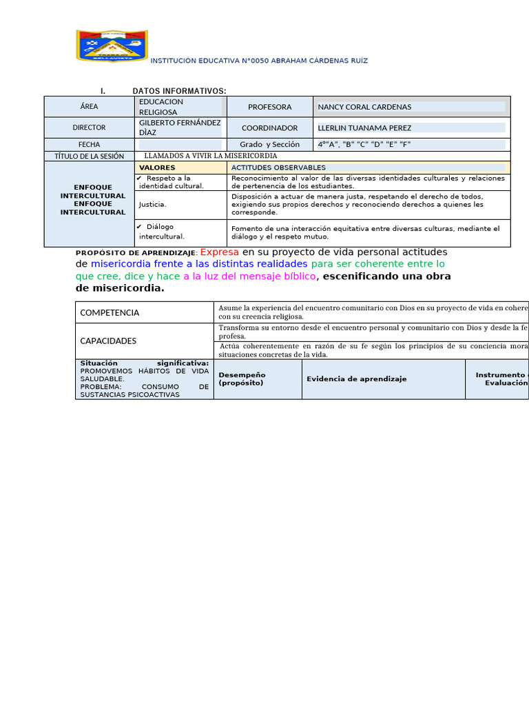 Sesion 05 N Las Obras de Misericordia 4° Iv. | PDF | Maestros | Aprendizaje