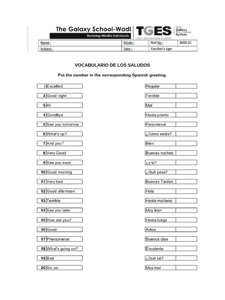 VOCABULARIO DE LOS SALUDOS(1) | PDF