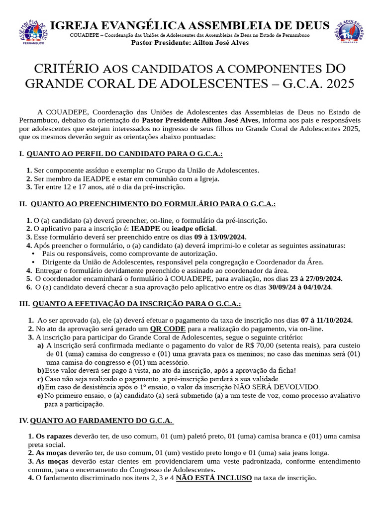 01 Criterio de Inscricao Gca | PDF