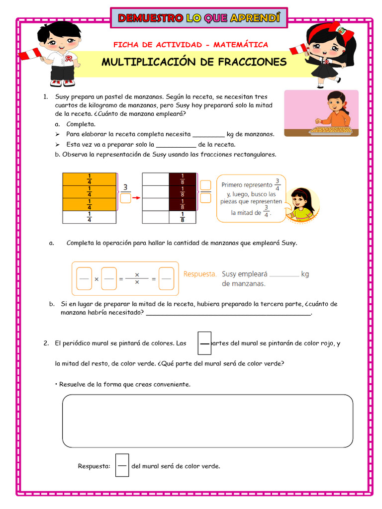 Ficha Mate-Multiplicación de Fracciones | PDF