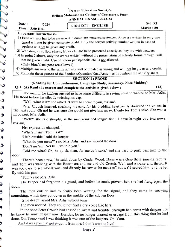 11th English Question Papers | PDF | Perfume | Theatre