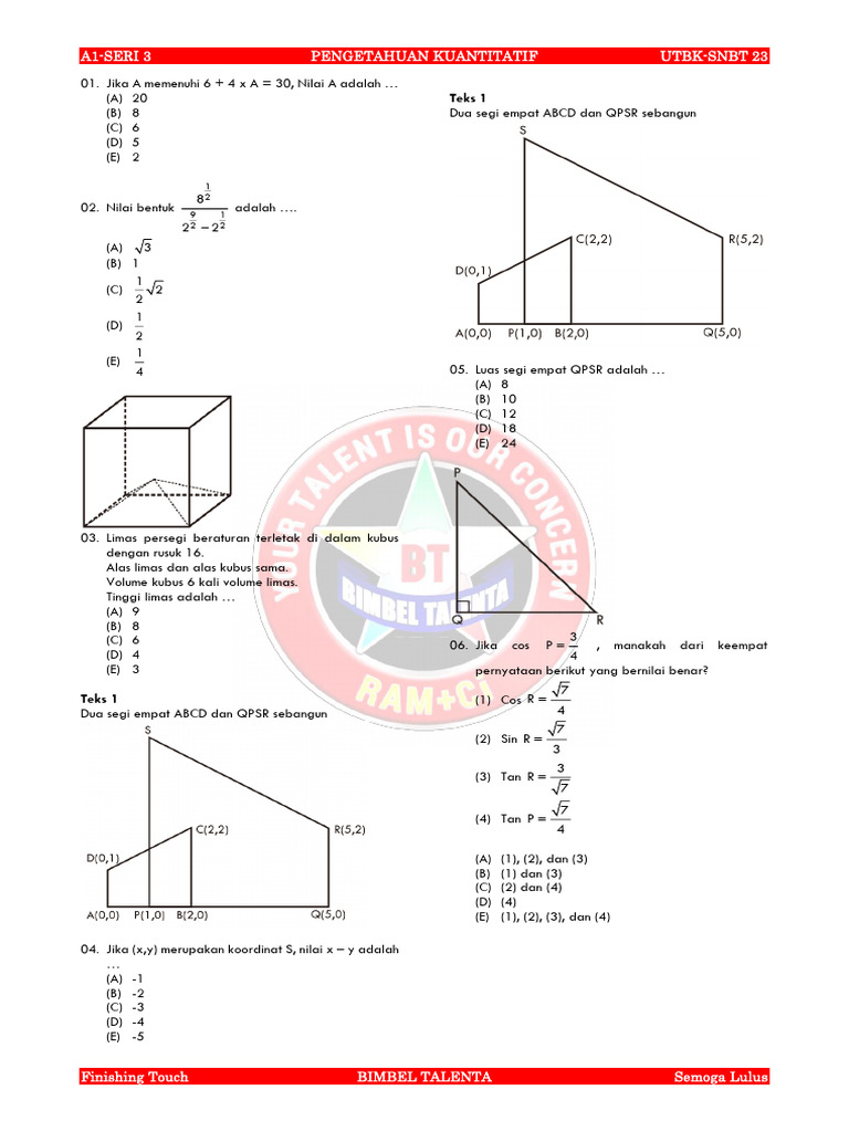 A1 Seri 3 Model Utbk-Snbt 23 Pengetahuan Kuantitatif | PDF