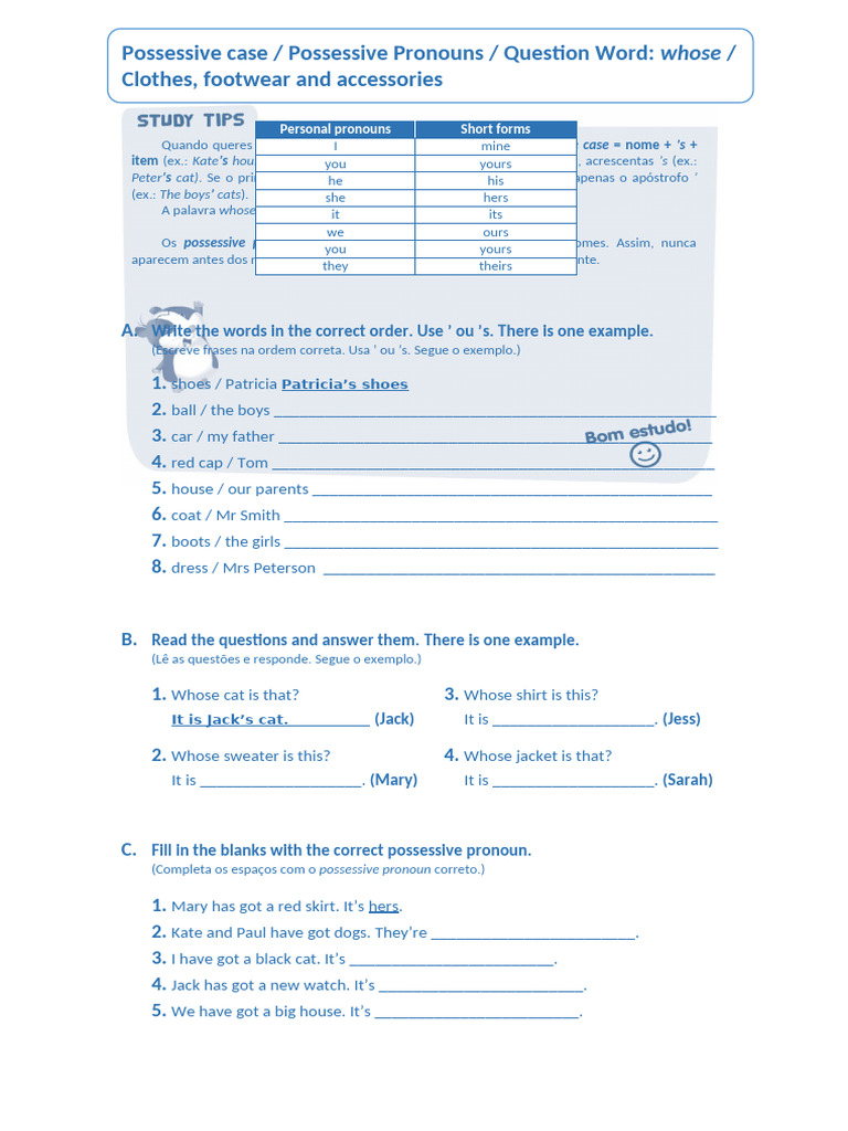 Possessive Forms of Clothing Examples | PDF | Clothing | Linguistic ...
