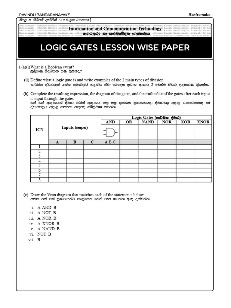 Logic Gates Lesson Wise Paper | PDF | Mathematics | Logic