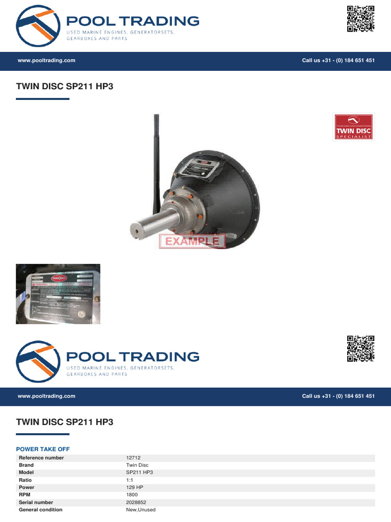 Pooltrading 12712 Twin Disc Sp211 Hp3 Pto | PDF