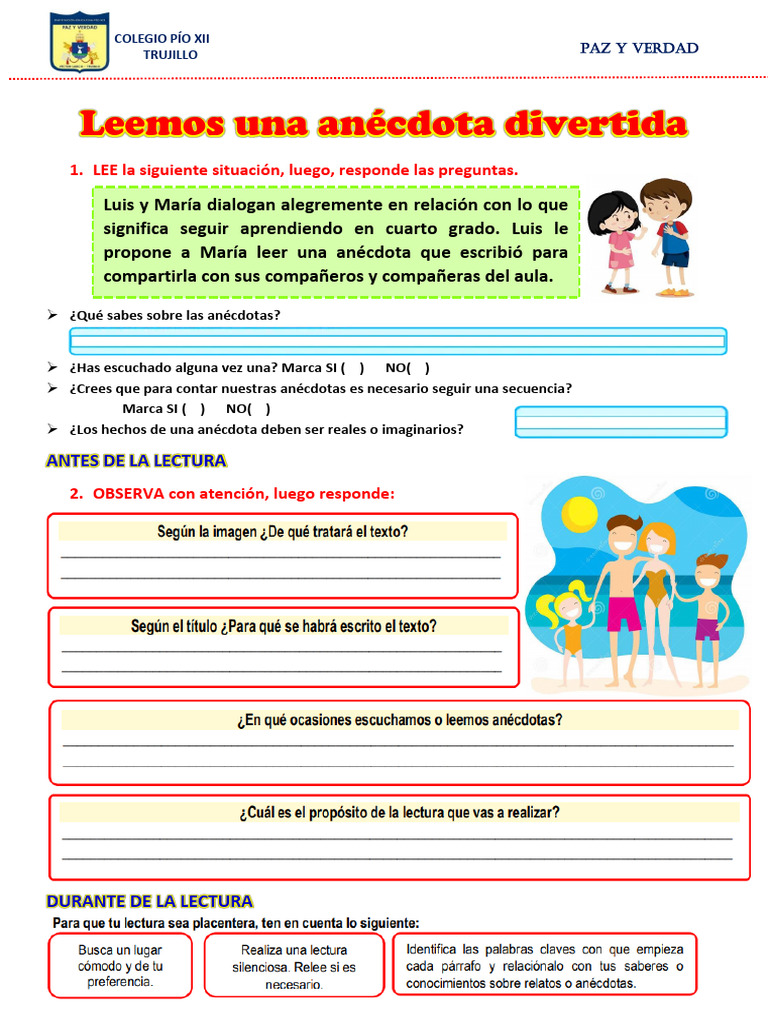 Actividades de Comprensión de Anécdotas | PDF