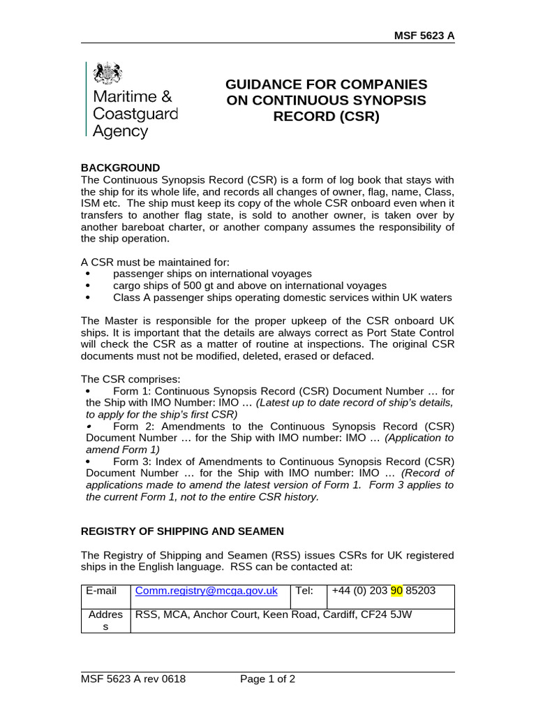 Continuous Synopsis Record | PDF | Shipping | Water Transport