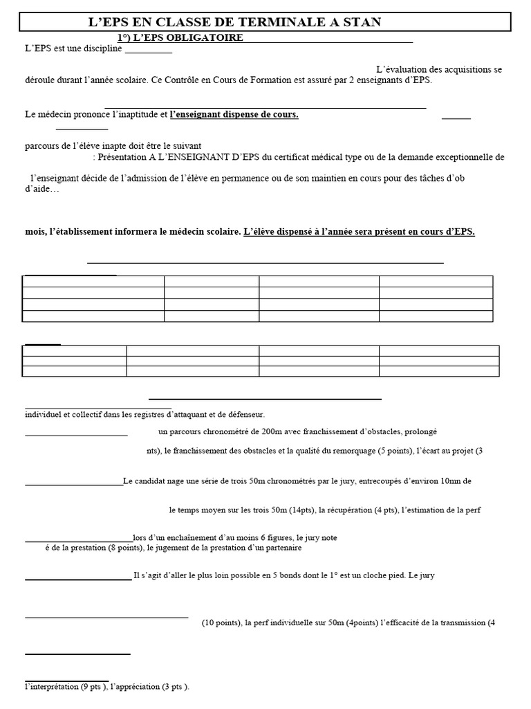 Guide de l'EPS en Terminale à Stan | PDF | Nage | Activités de loisir