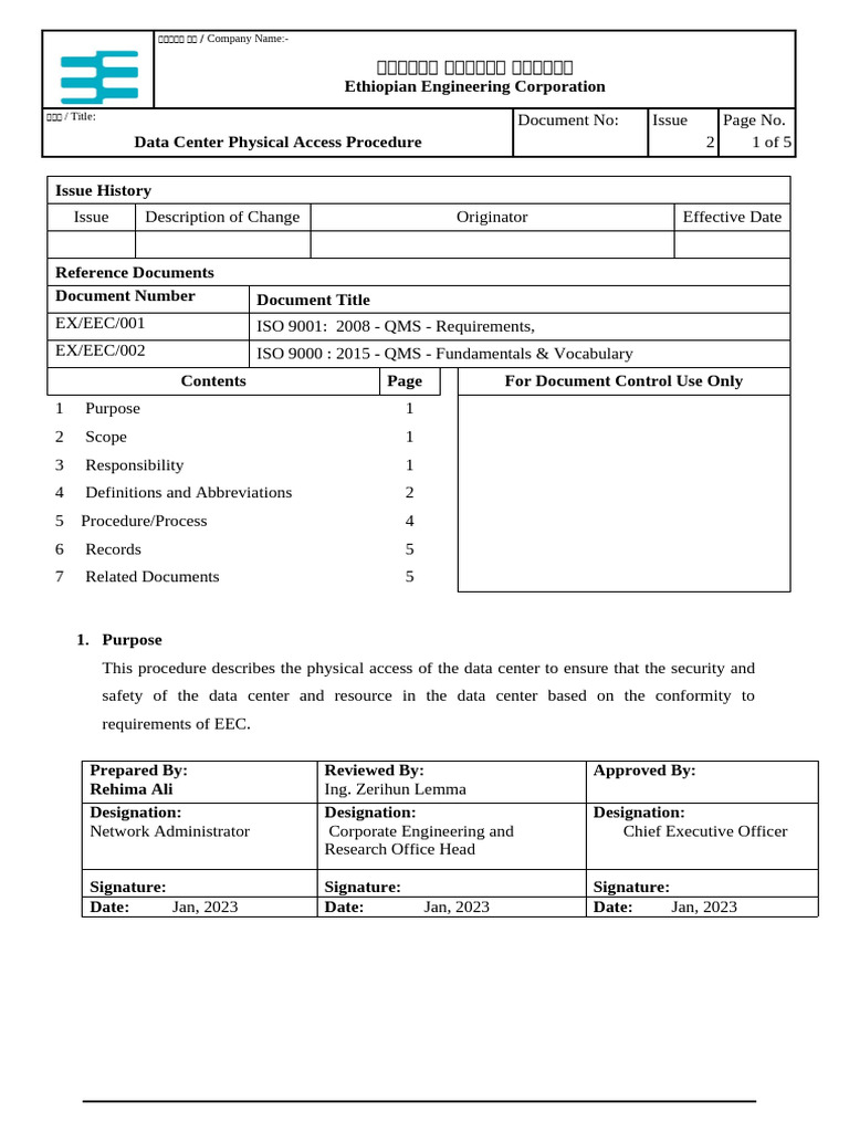 Data Center Physical Access Procedure | PDF | Data Center ...