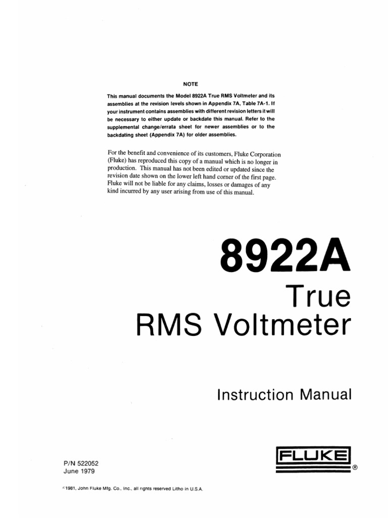 FLUKE 8922A Instruction | PDF