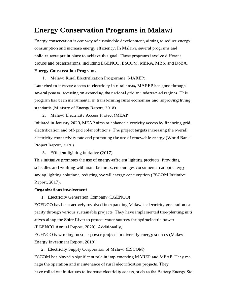 MAREP and Energy Efficiency in Malawi | PDF | Energy Conservation ...
