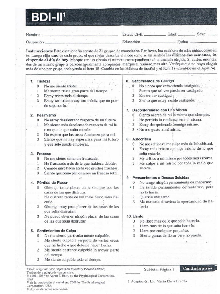 BDI-II Beck Depresión | PDF