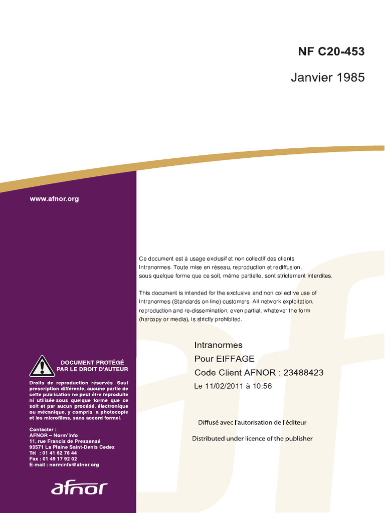 NF C20-453 Intranormes | PDF