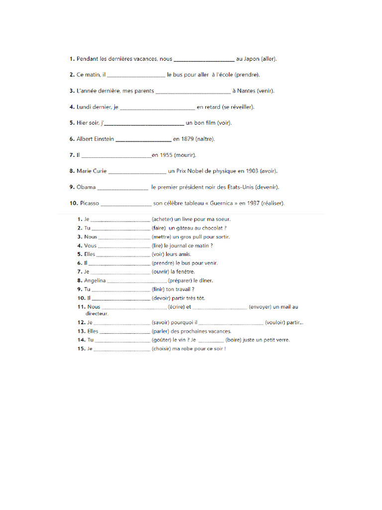 Passe Compose - Practise Sheet | PDF