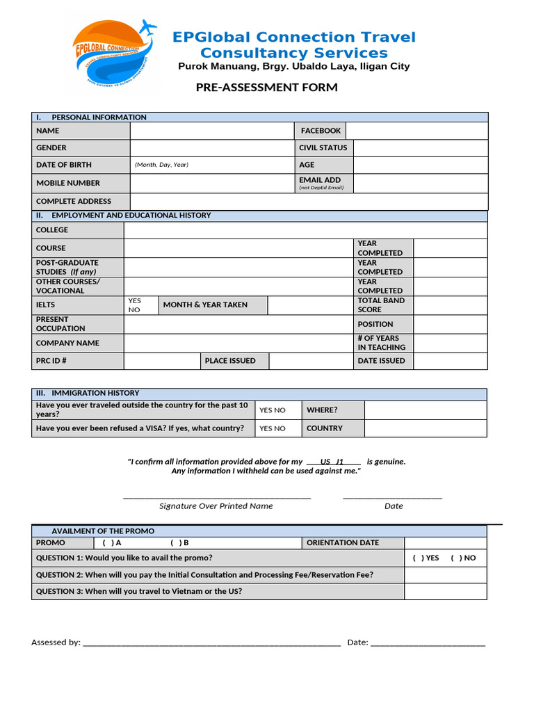 EPG-PRE-ASSESSMENT-FORM | PDF | Human Migration | Immigration