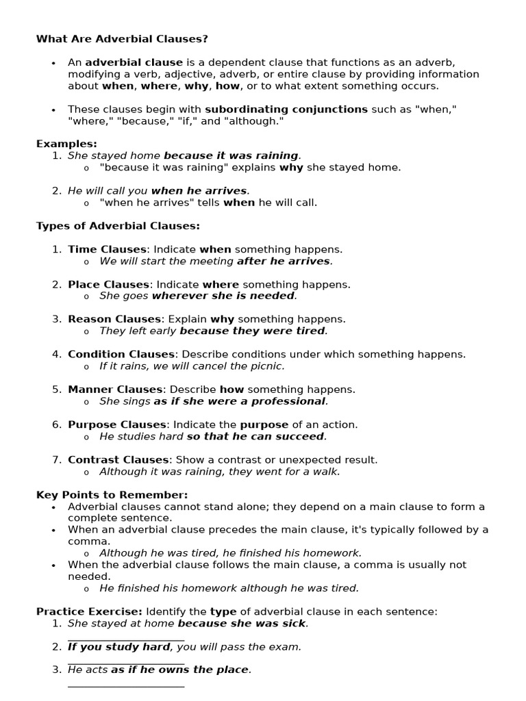 Adverbial and Adjectival Phrases and Clauses PT 2 | PDF