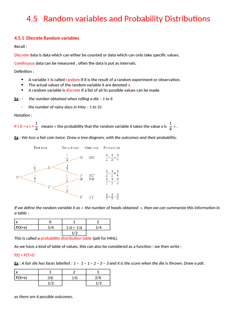 4.5 Discrete Random Variables and Probability Distributions | PDF | Probability Distribution ...