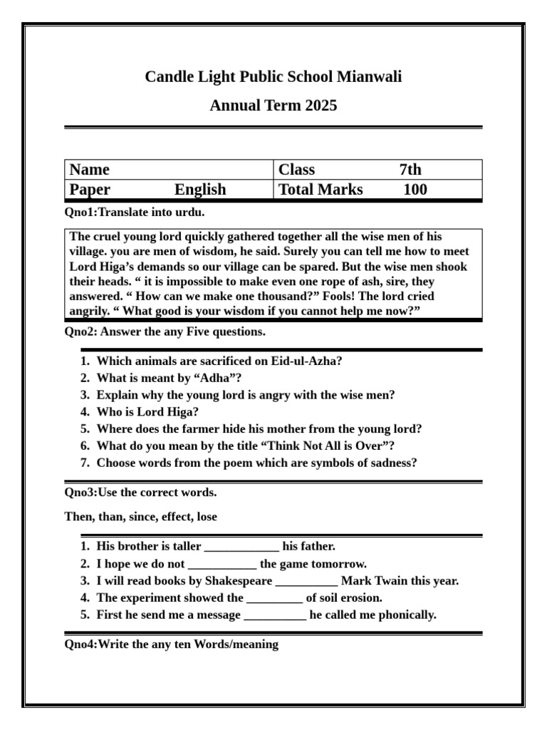 Class 7 ENGLISH | PDF