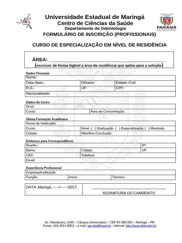 Formulario de Inscricao Profissionais | PDF