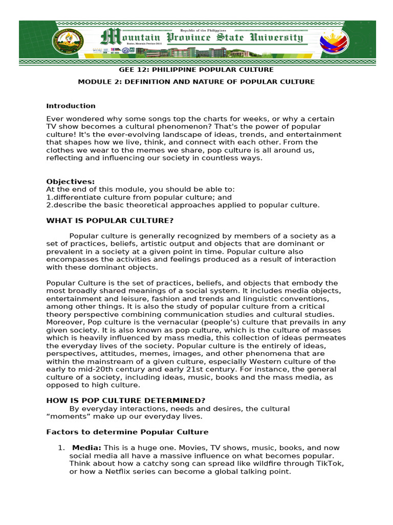 Module 2 Definition of Pop Culture | PDF | Popular Culture | Fashion