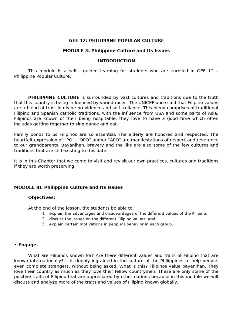 Gee 12 Module 3 Activty 2 | PDF | Luck | Etiquette