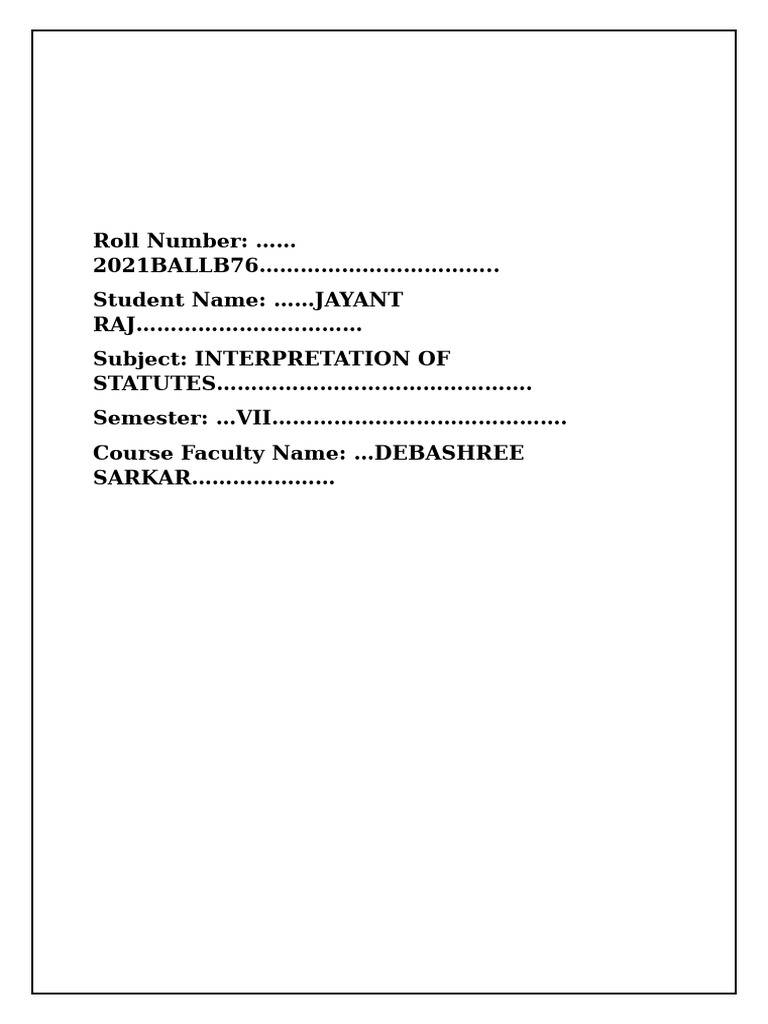 Interpretation of Statutes Project Topic | PDF | Crimes | Crime & Violence
