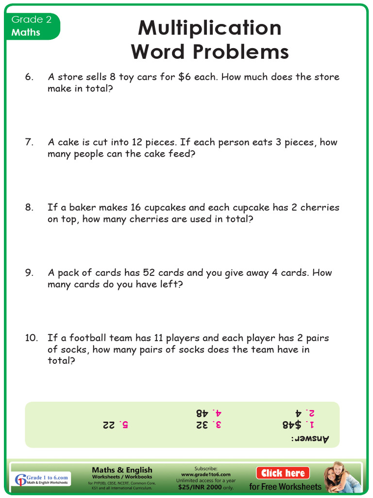 Multiplication Word Problems | PDF
