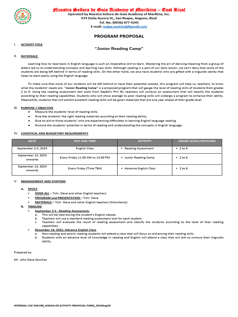 Activity Proposal_reading Camp Month Sy2024-2025 | PDF | Pedagogy ...